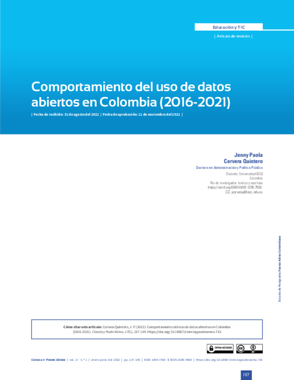 (PDF) Comportamiento del uso de datos abiertos en Colombia (2016-2021)