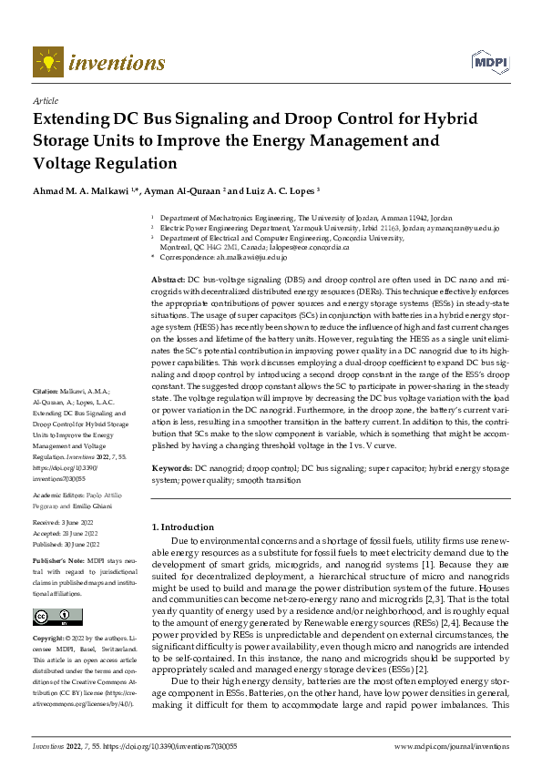(PDF) Extending DC Bus Signaling and Droop Control for Hybrid Storage ...