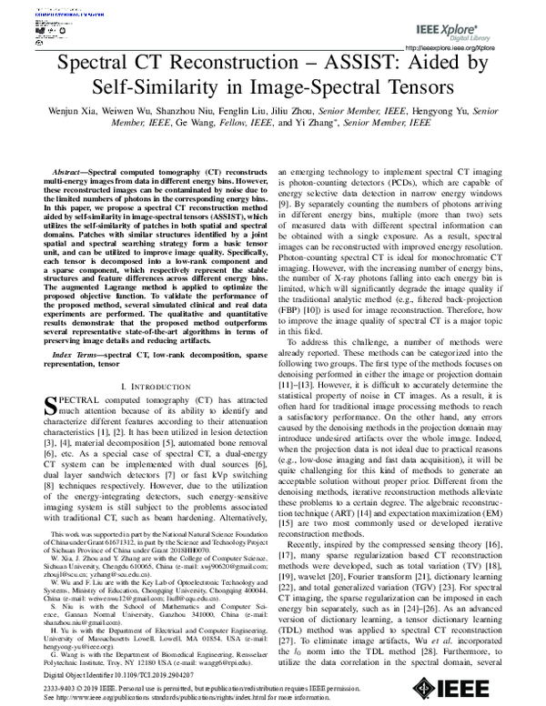 Pdf Spectral Ct Reconstruction—assist Aided By Self Similarity In Image Spectral Tensors
