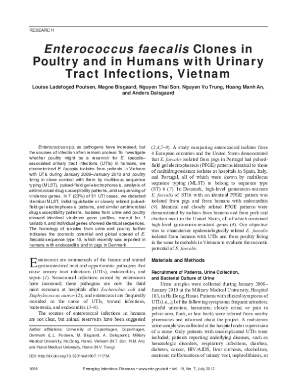 (PDF) Enterococcus faecalisClones in Poultry and in Humans with Urinary Tract Infections, Vietnam