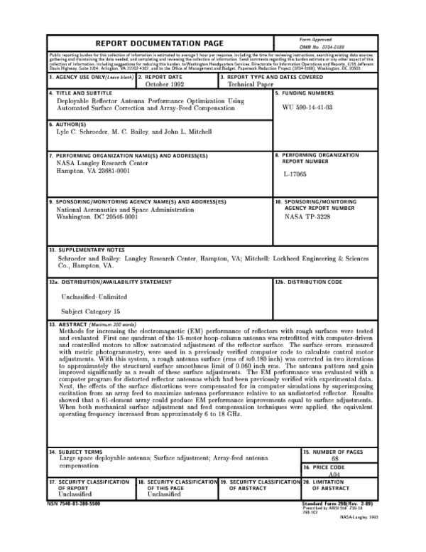 (PDF) Deployable Reflector Antenna Performance Optimization Using Automated Surface Correction ...