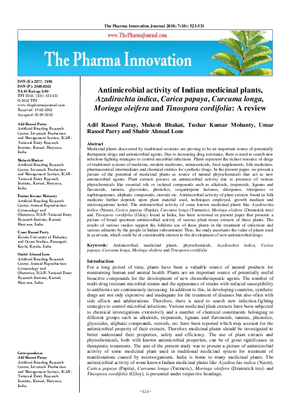 (PDF) Antimicrobial activity of Indian medicinal plants, Azadirachta indica, Carica papaya ...