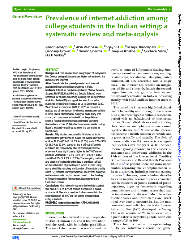 (PDF) Prevalence of internet addiction among college students in the ...