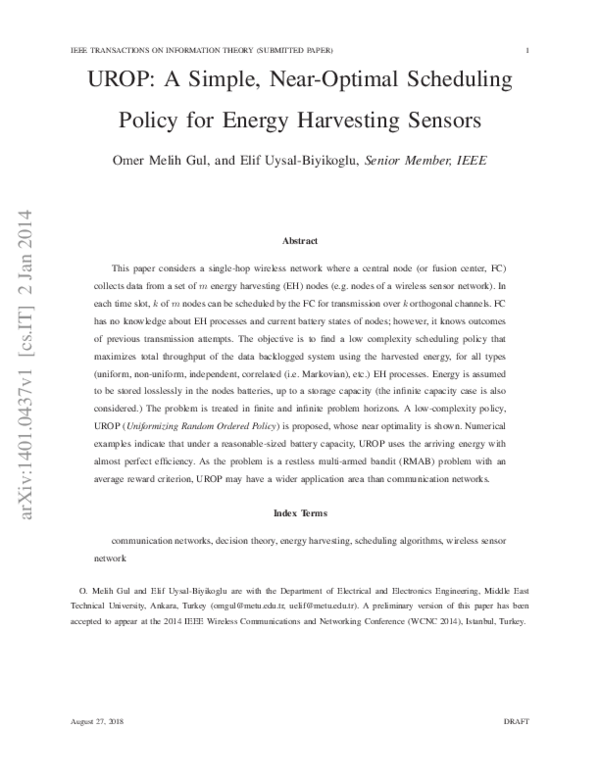 (PDF) UROP: A Simple, Near-Optimal Scheduling Policy for Energy Harvesting Sensors