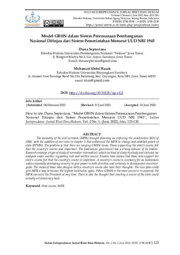 (PDF) Model GBHN dalam Sistem Perencanaan Pembangunan Nasional Ditinjau ...