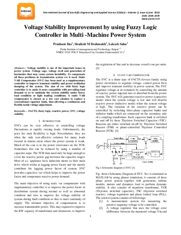 (PDF) Voltage Stability Improvement by using Fuzzy Logic Controller in Multi -Machine Power System