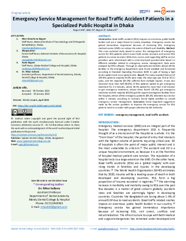 (PDF) Emergency Service Management for Road Traffic Accident Patients ...