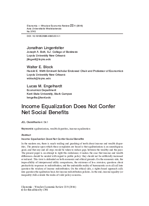 (PDF) Income Equalization Does Not Confer Net Social Benefits