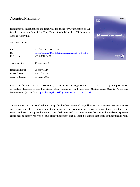 (PDF) Experimental investigations and empirical modeling for optimization of surface roughness ...