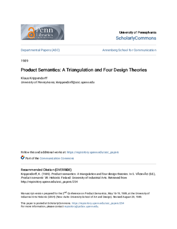 (PDF) Product Semantics: a triangulation and four design theories