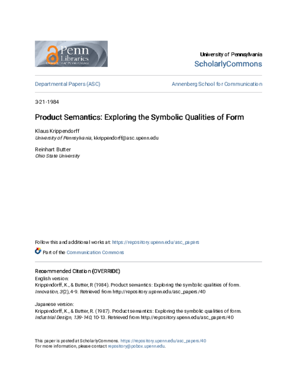 (PDF) Product semantics: exploring the symbolic qualities of form