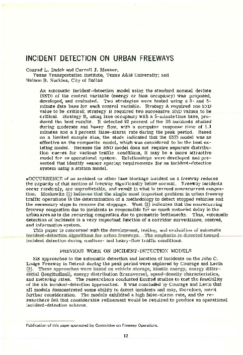 (PDF) Incident detection on urban freeways