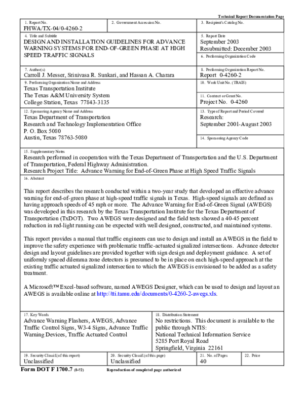(PDF) Design and Installation Guidelines for Advance Warning Systems ...