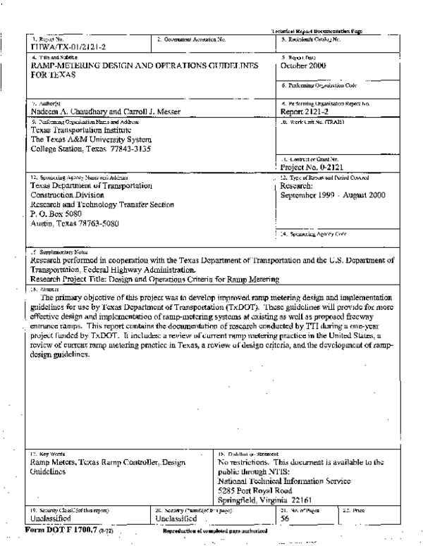 Pdf Ramp Metering Design And Operations Guidelines For Texas Carroll Messer