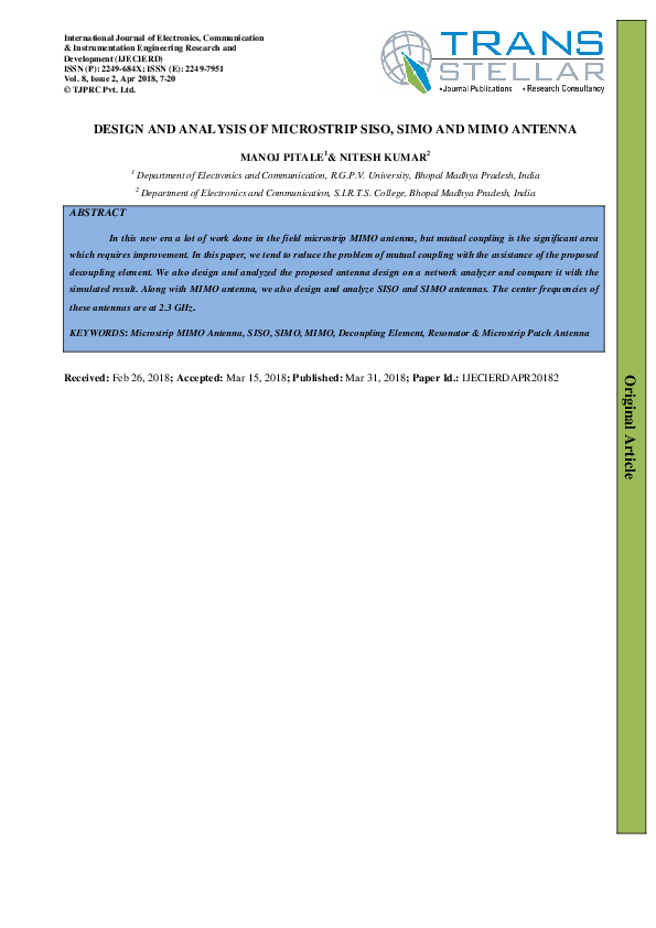 (PDF) Design and Analysis of Microstrip SISO, SIMO and MIMO Antenna