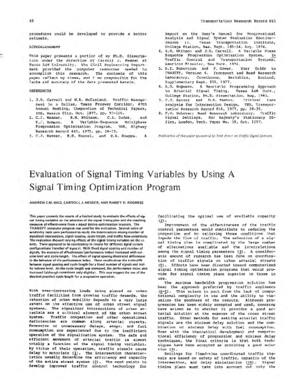 Pdf Evaluation Of Signal Timing Variables By Using A Signal Timing Optimization Program