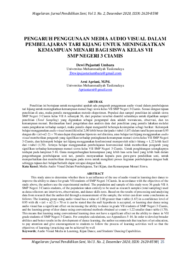 (PDF) Pengaruh Penggunaan Media Audio Visual Dalam Pembelajaran Tari Kijang untuk Meningkatkan ...