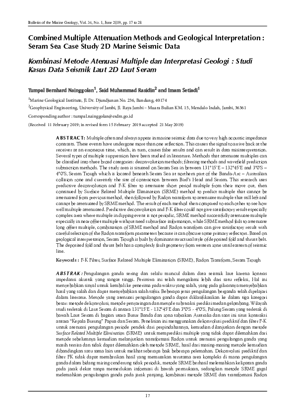 (PDF) Combined Multiple Attenuation Methods and Geological Interpretation : Seram Sea Case Study ...