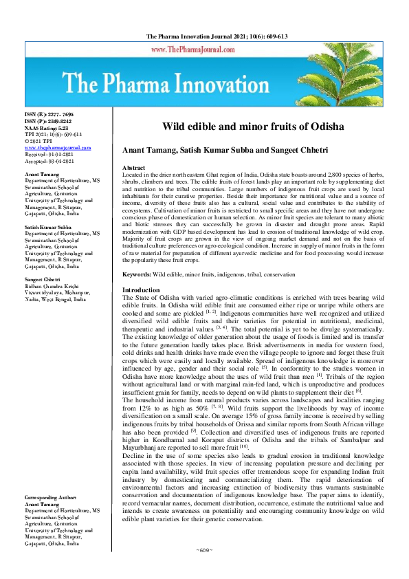 (PDF) Wild edible and minor fruits of Odisha