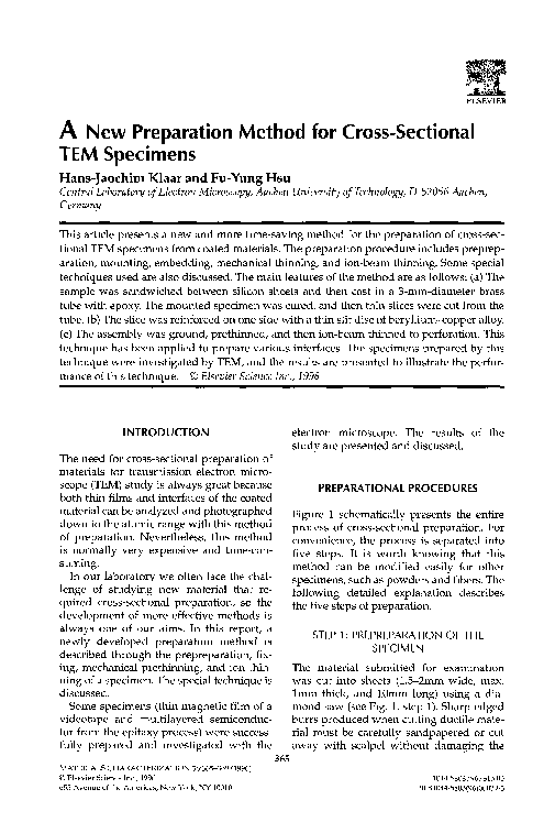 (PDF) A new preparation method for cross-sectional TEM specimens