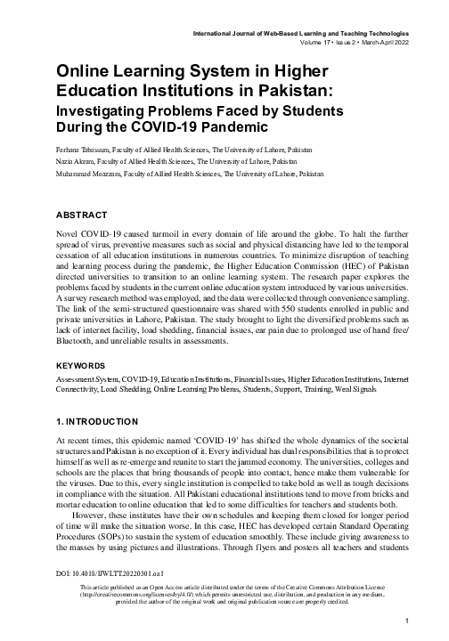(PDF) Online Learning System in Higher Education Institutions in Pakistan