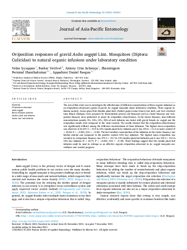 (PDF) Oviposition responses of gravid Aedes aegypti Linn. Mosquitoes ...