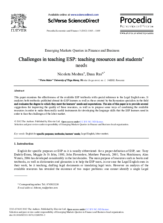 (PDF) Challenges in Teaching ESP: Teaching Resources and Students’ Needs