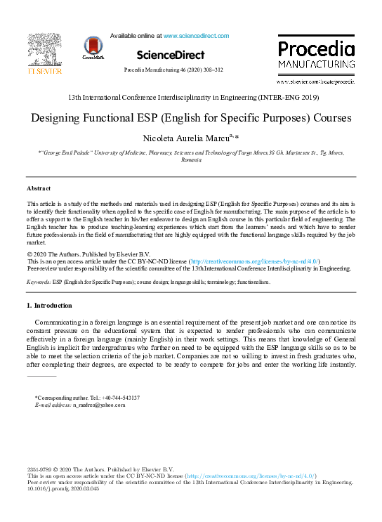 (PDF) Designing Functional ESP (English for Specific Purposes) Courses