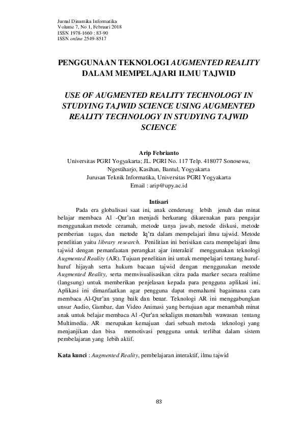 (PDF) Penggunaan Teknologi Augmented Reality Dalam Mempelajari Ilmu Tajwid Use of Augmented ...
