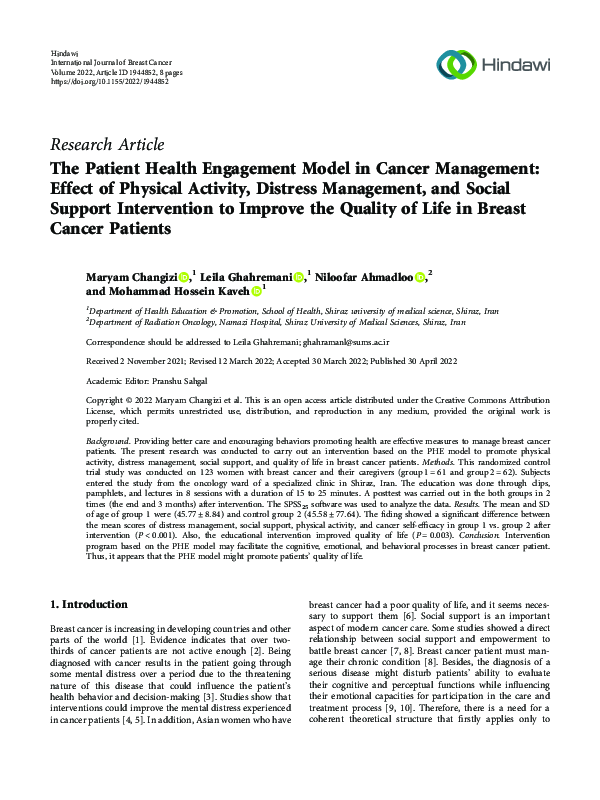 (PDF) The Patient Health Engagement Model in Cancer Management: Effect ...