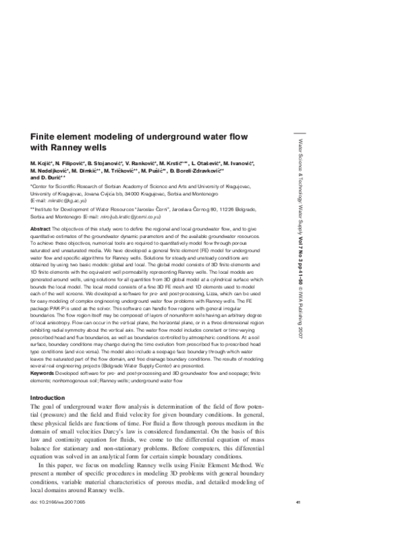 Pdf Finite Element Modeling Of Underground Water Flow With Ranney Wells