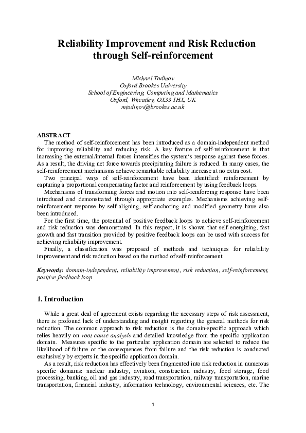 (PDF) Reliability improvement and risk reduction through self-reinforcement