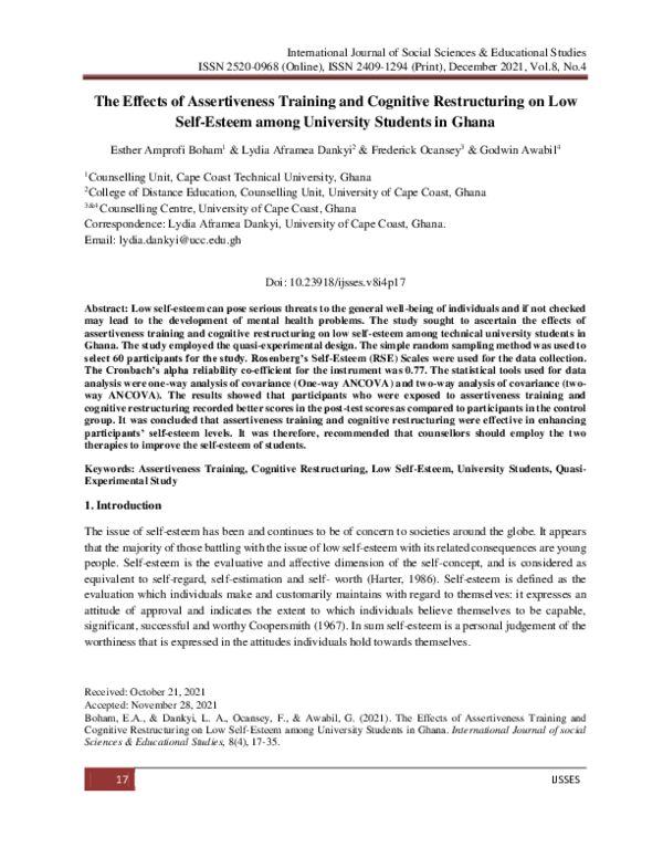 (PDF) The Effects of Assertiveness Training and Cognitive Restructuring on Low Self-Esteem among ...