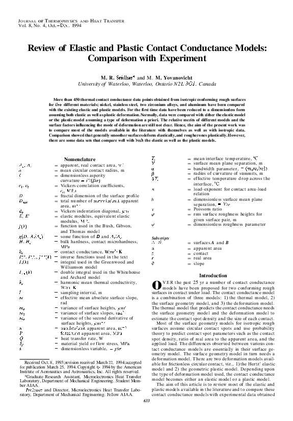 (PDF) Review of elastic and plastic contact conductance models ...