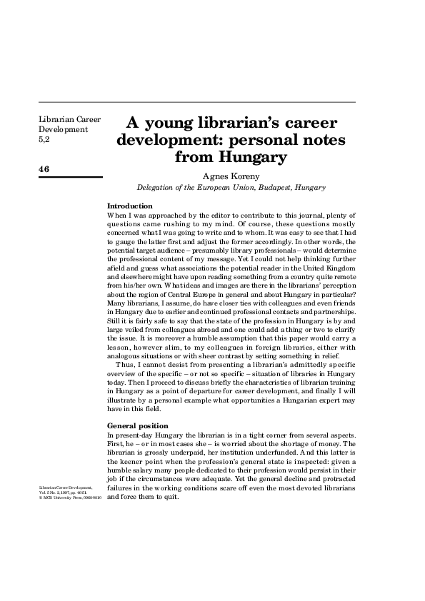 (PDF) A young librarian’s career development: personal notes from Hungary