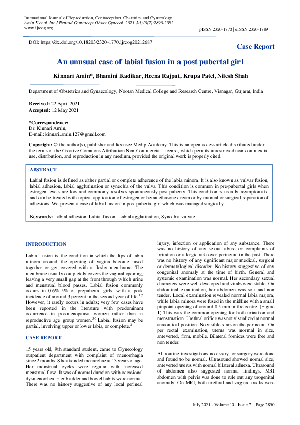 (PDF) An unusual case of labial fusion in a post pubertal girl