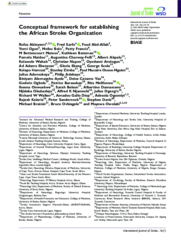 (PDF) Conceptual framework for establishing the African Stroke Organization (PDF) Conceptual framework for establishing the African Stroke Organization