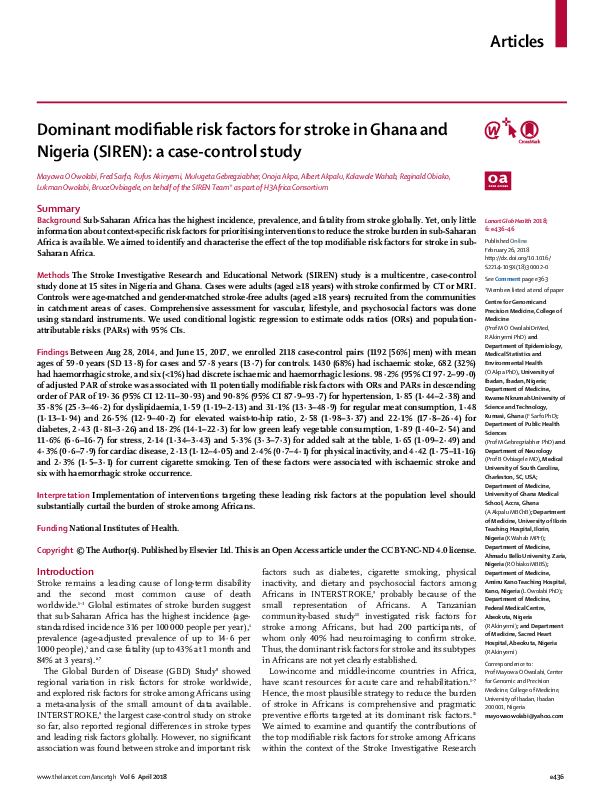 (PDF) Dominant modifiable risk factors for stroke in Ghana and Nigeria ...