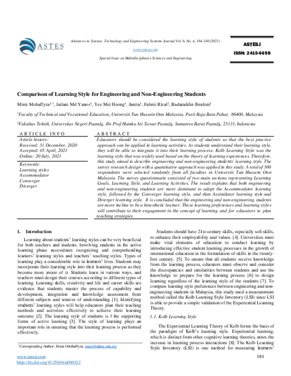 (PDF) Comparison of Learning Style for Engineering and Non-Engineering ...