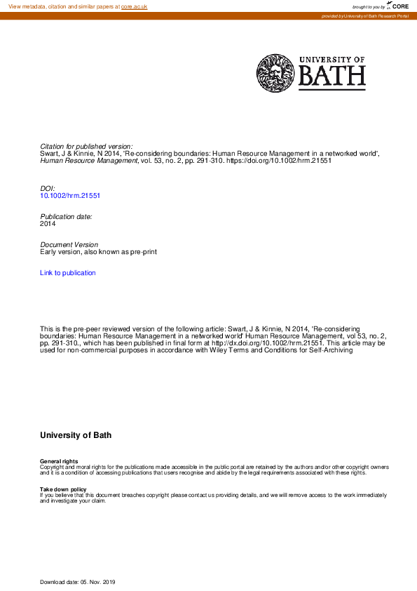 (PDF) Reconsidering Boundaries: Human Resource Management in a Networked World