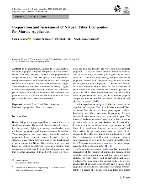 (PDF) Preparation and Assessment of Natural Fiber Composites for Marine ...