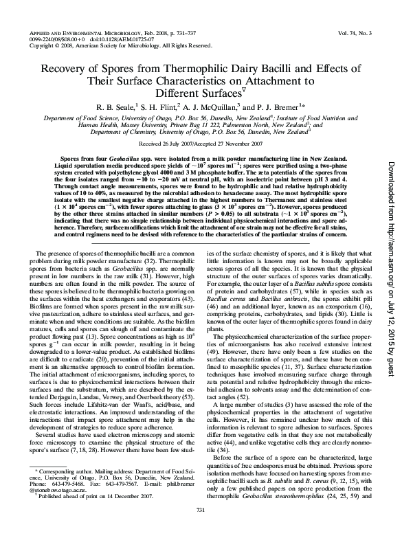 (PDF) Spore Recovery and Surface Attachment of Geobacillus spp.