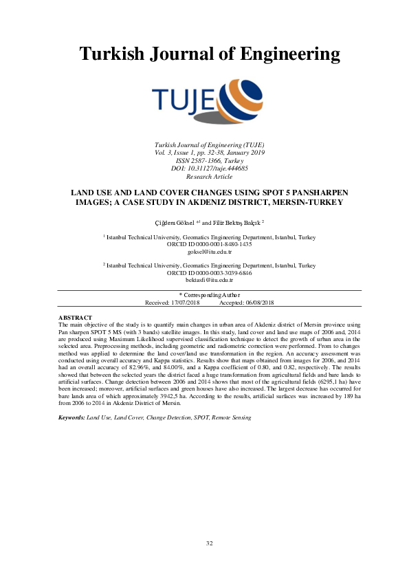 (PDF) Land Use and Land Cover Changes Using Spot 5 Pansharpen Images; a ...