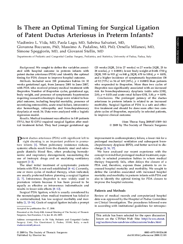 (PDF) Is There an Optimal Timing for Surgical Ligation of Patent Ductus ...
