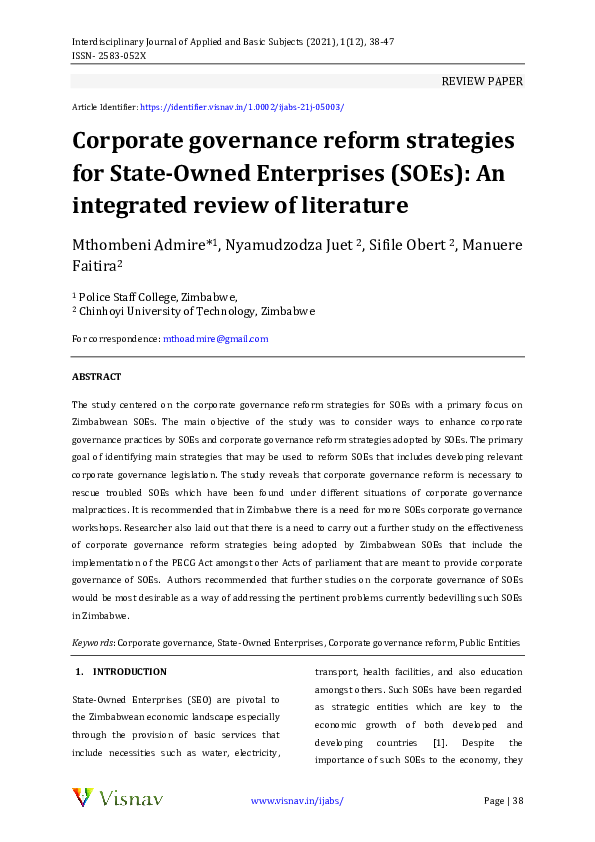 (PDF) Corporate governance reform strategies for State-Owned Enterprises (SOEs): An integrated ...