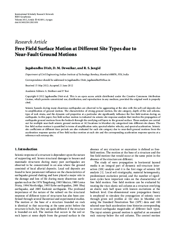 (PDF) Free Field Surface Motion at Different Site Types due to Near ...