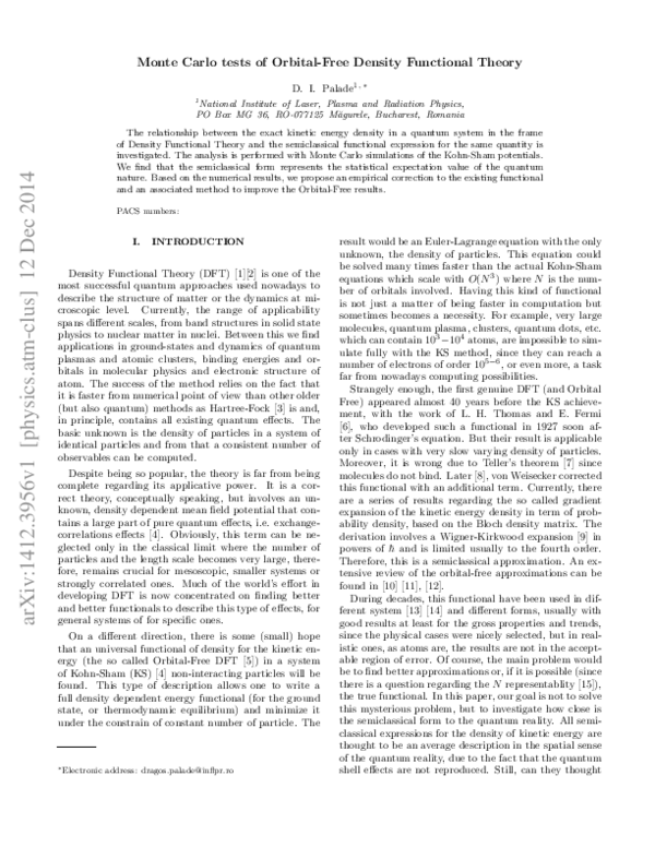 (PDF) Monte Carlo tests of Orbital-Free Density Functional Theory