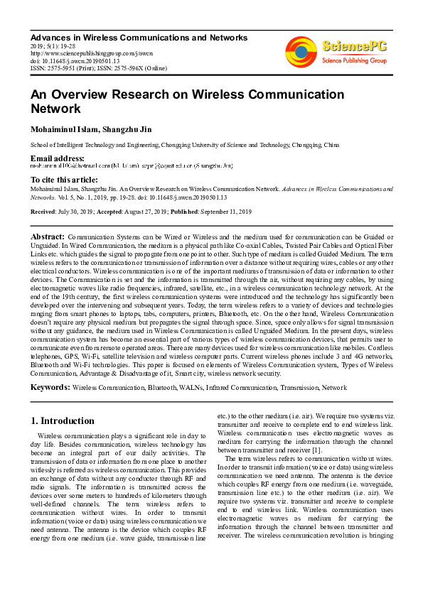 (PDF) An Overview Research on Wireless Communication Network