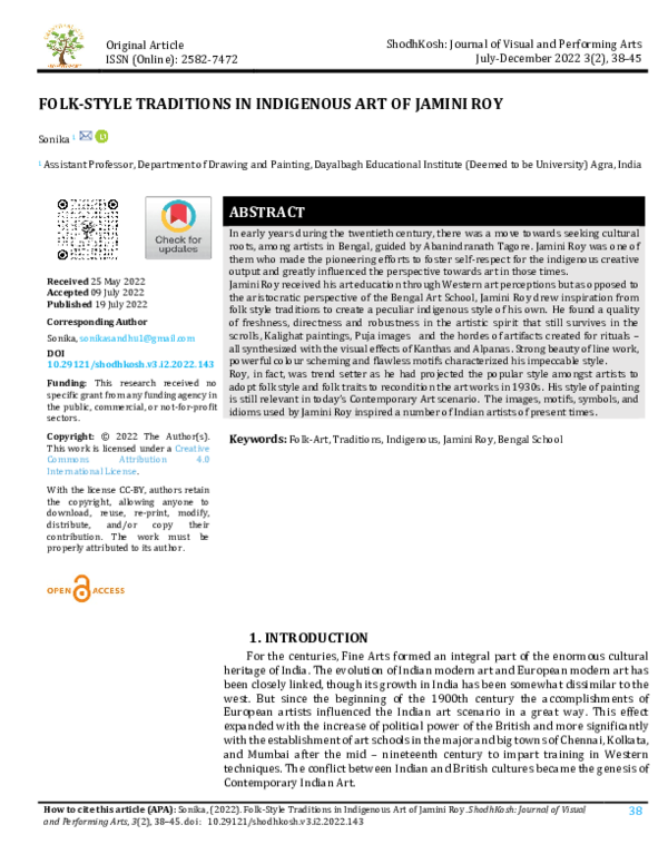 (PDF) FOLK-STYLE TRADITIONS IN INDIGENOUS ART OF JAMINI ROY