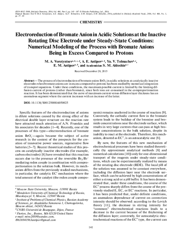 (PDF) Electroreduction of bromate anion in acidic solutions at the ...